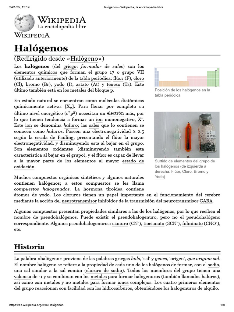 Halógenos - Wikipedia, La Enciclopedia Libre | PDF | Materiales ...
