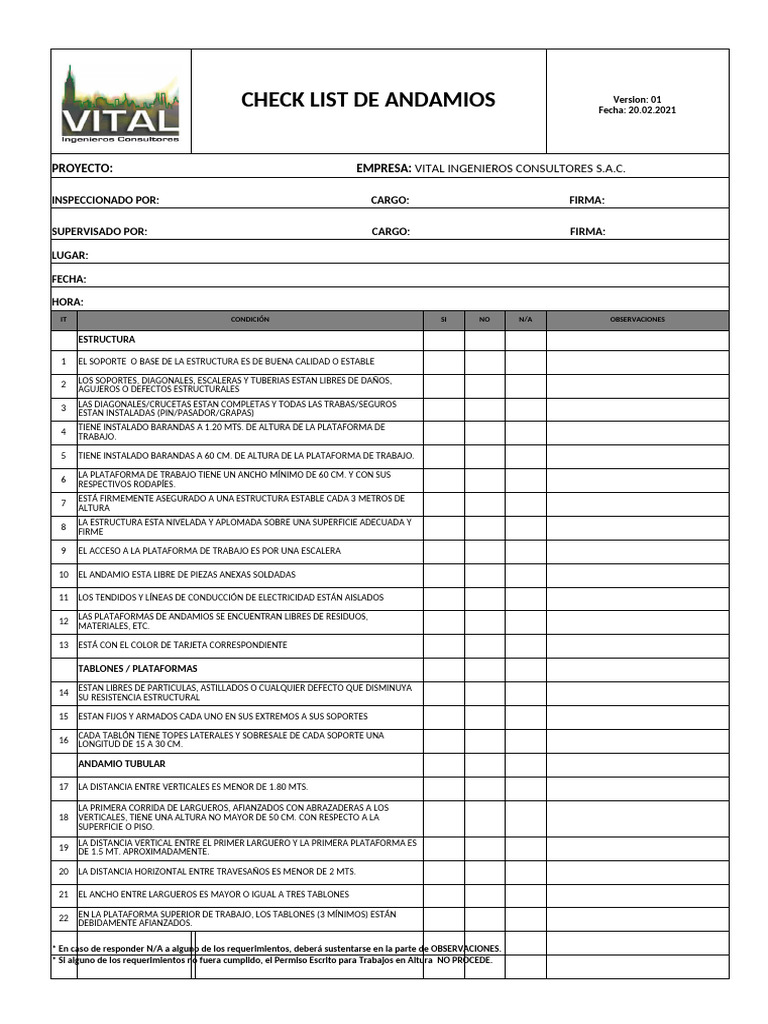 Check List de Andamios | PDF
