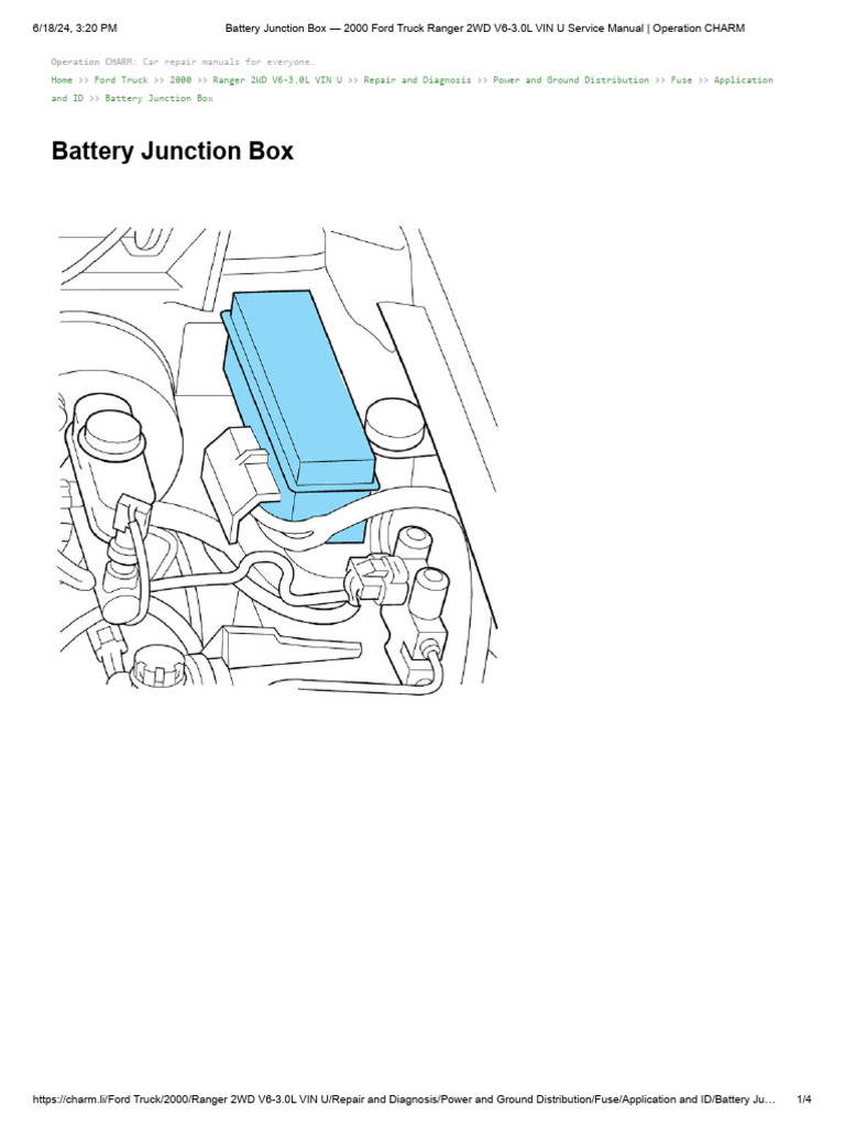 Battery Junction Box - 2000 Ford Truck Ranger 2WD V6-3.0L VIN U Service ...