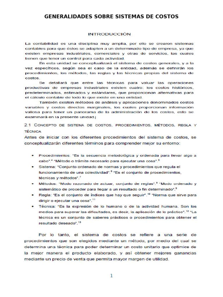 2 Generalidades Sobre Sistemas de Costos | PDF | Costo | Contabilidad