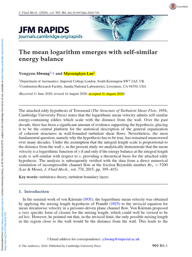 10 1017@jfm 2020 730 | PDF | Turbulence | Reynolds Number