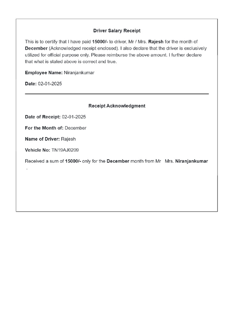 Driver Salary Slip 2 | PDF
