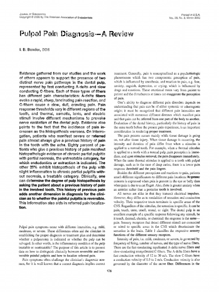Pulpal Pain Diagnosis - A Review | PDF | Dolor | Nervio