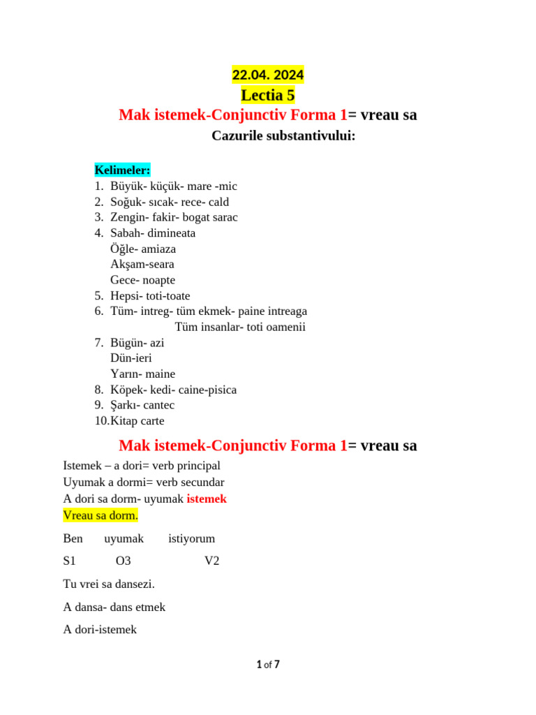 Lectia 5_Conjunctiv+ Cazuri Substantiv | PDF