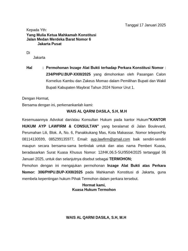 PERMOHONAN INZAGE KPU TOLIKARA PERKARA 306 | PDF