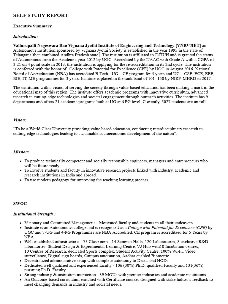 Self Study Report | PDF | Curriculum | Engineering