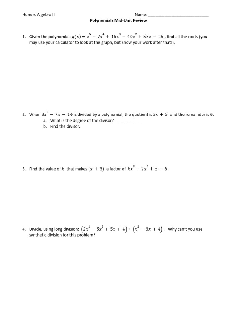 Lesson 6 - Polynomials Mid-Unit Review | PDF