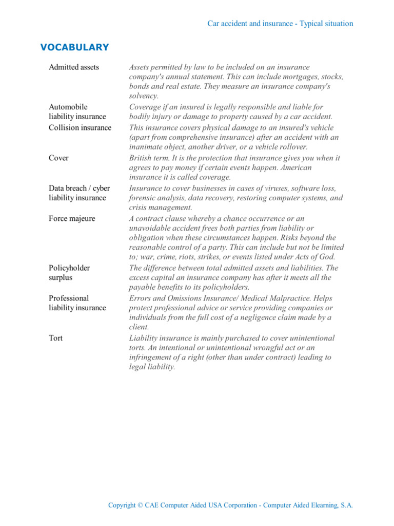 Vocabulary: Admitted Assets | PDF | Insurance | Legal Liability
