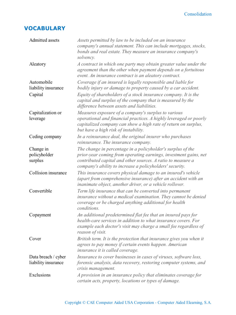 Vocabulary: Admitted Assets | PDF | Insurance | Reinsurance