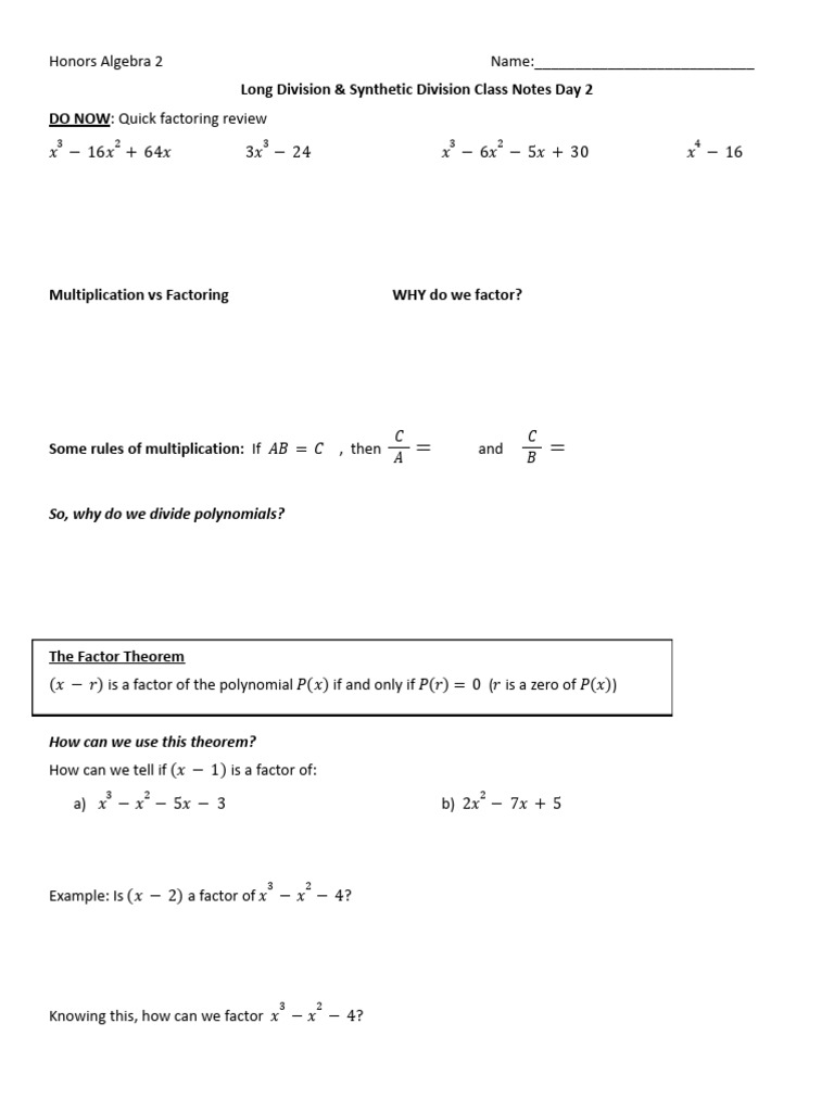 Polynomial Division Techniques Explained | PDF | Factorization ...