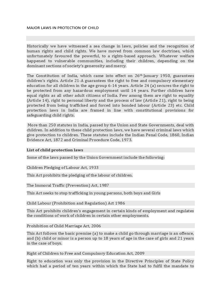 Key Child Protection Laws in India | PDF | Social Policy | Government