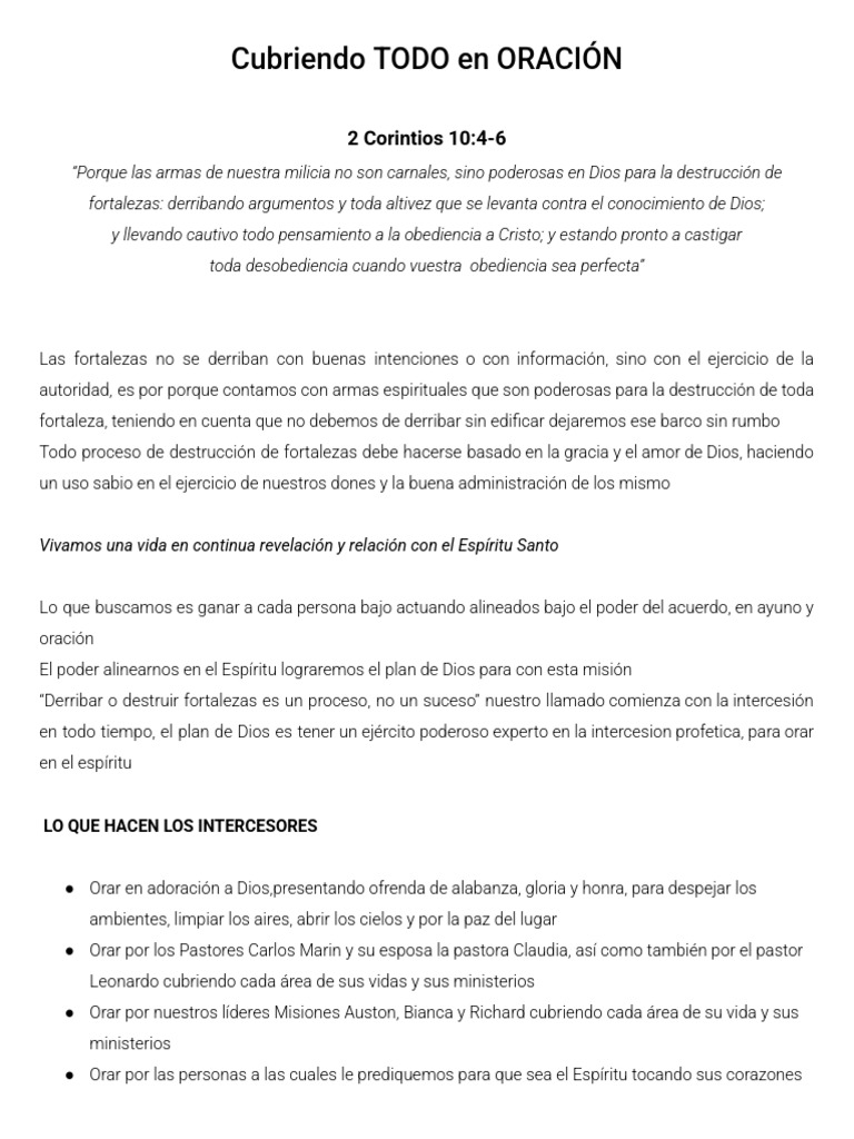 Oración para Derribar Fortalezas Espirituales | PDF | Oración | Intercesión