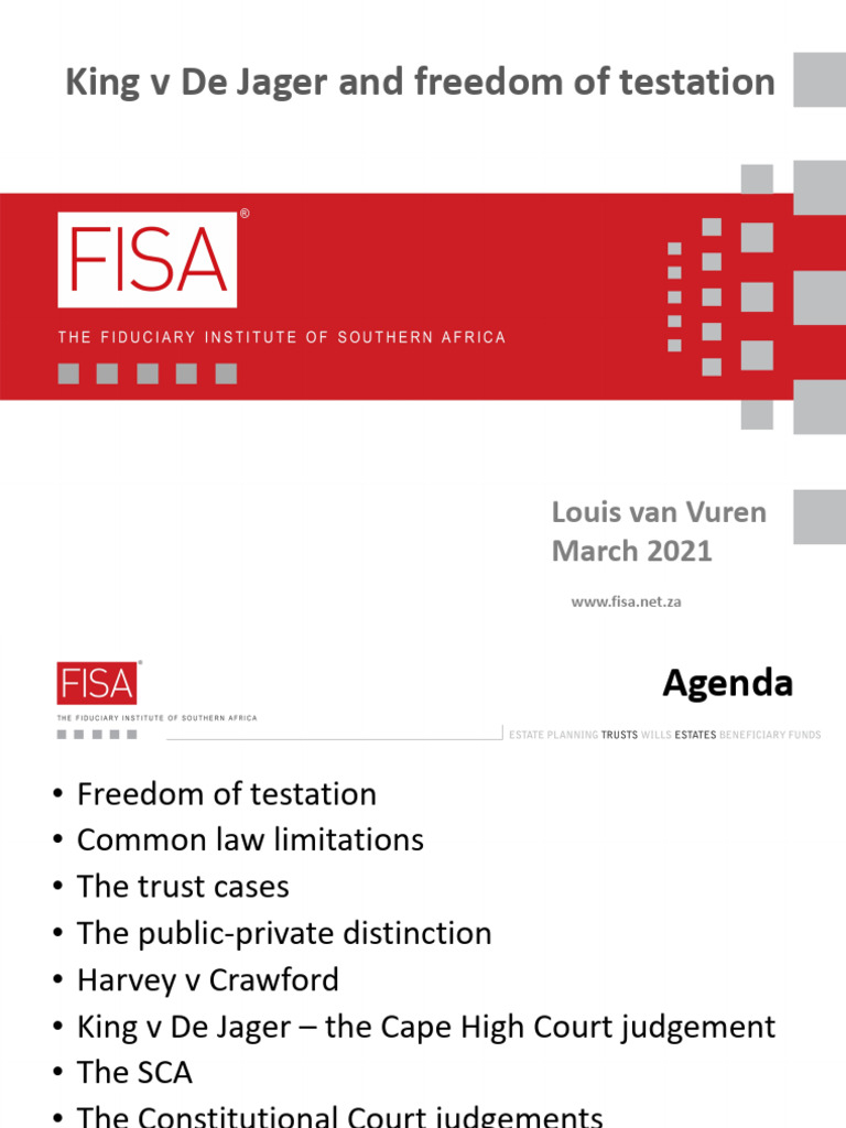 King V de Jager and Freedom of Testation | PDF | Inheritance | Will And ...