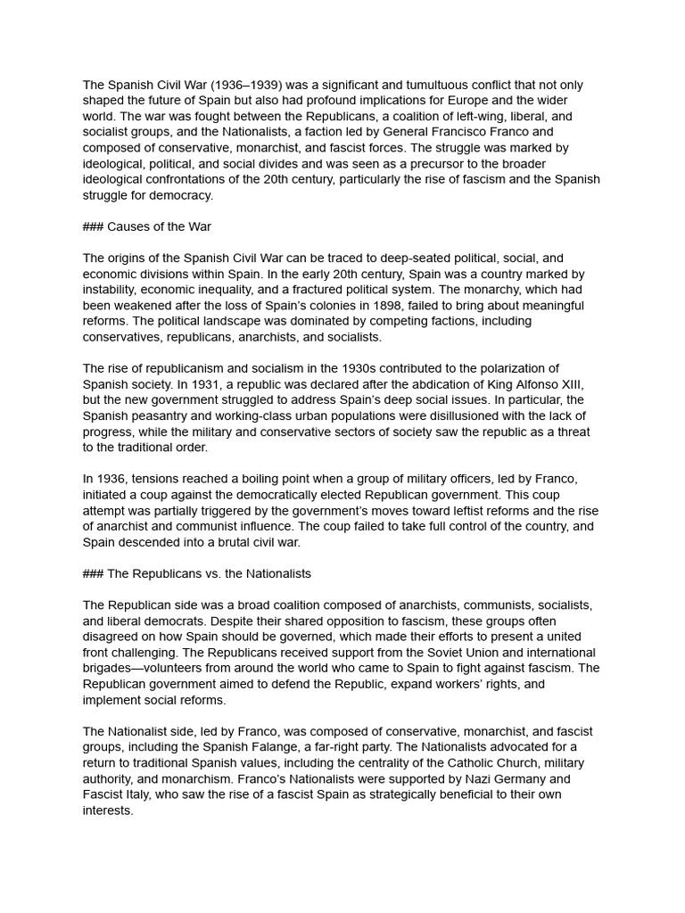 Spanish Civil War Essay | PDF | Spanish Civil War | Francisco Franco