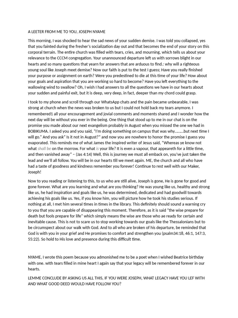 A Leeter To Joseph Nyame | PDF