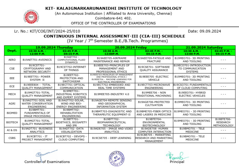 10.CIA-III Schedule_IV Year UG | PDF | Engineering | Computing