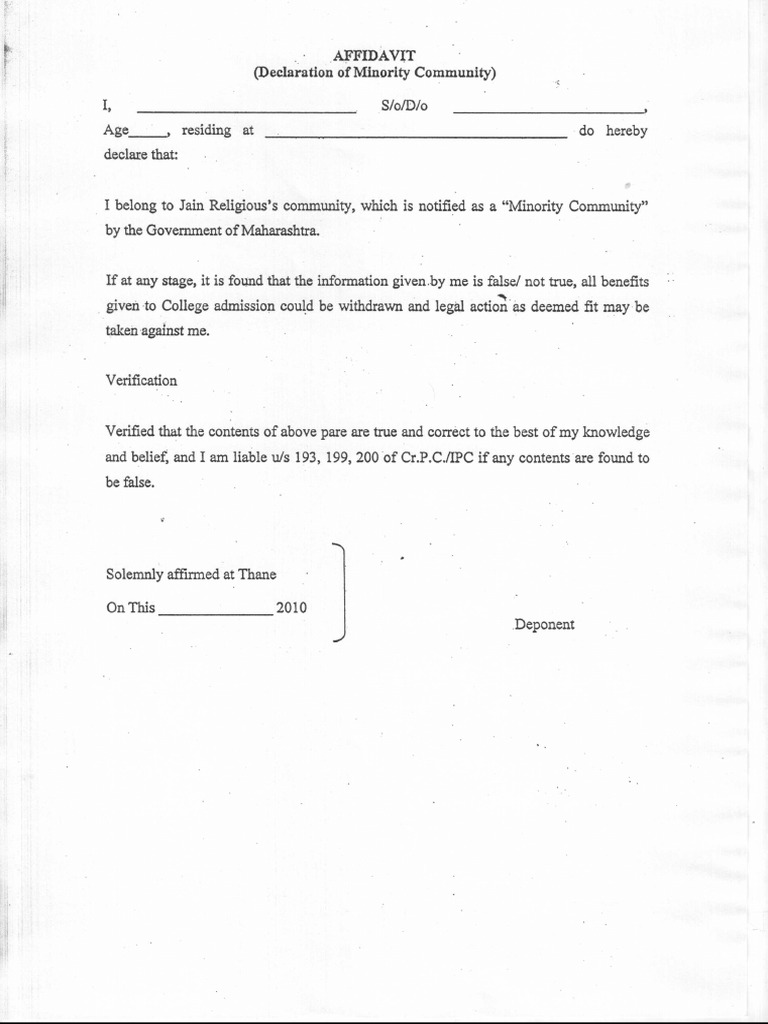 Affidavit For Religious Minority | PDF