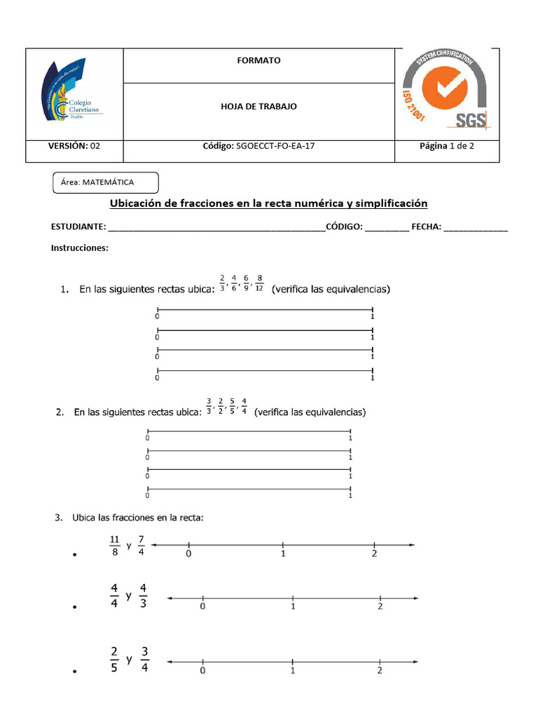 Fracciones en la Recta Numérica | PDF