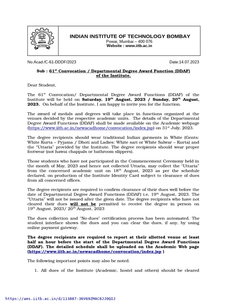 Student Invitation 61st Convocation Pdf