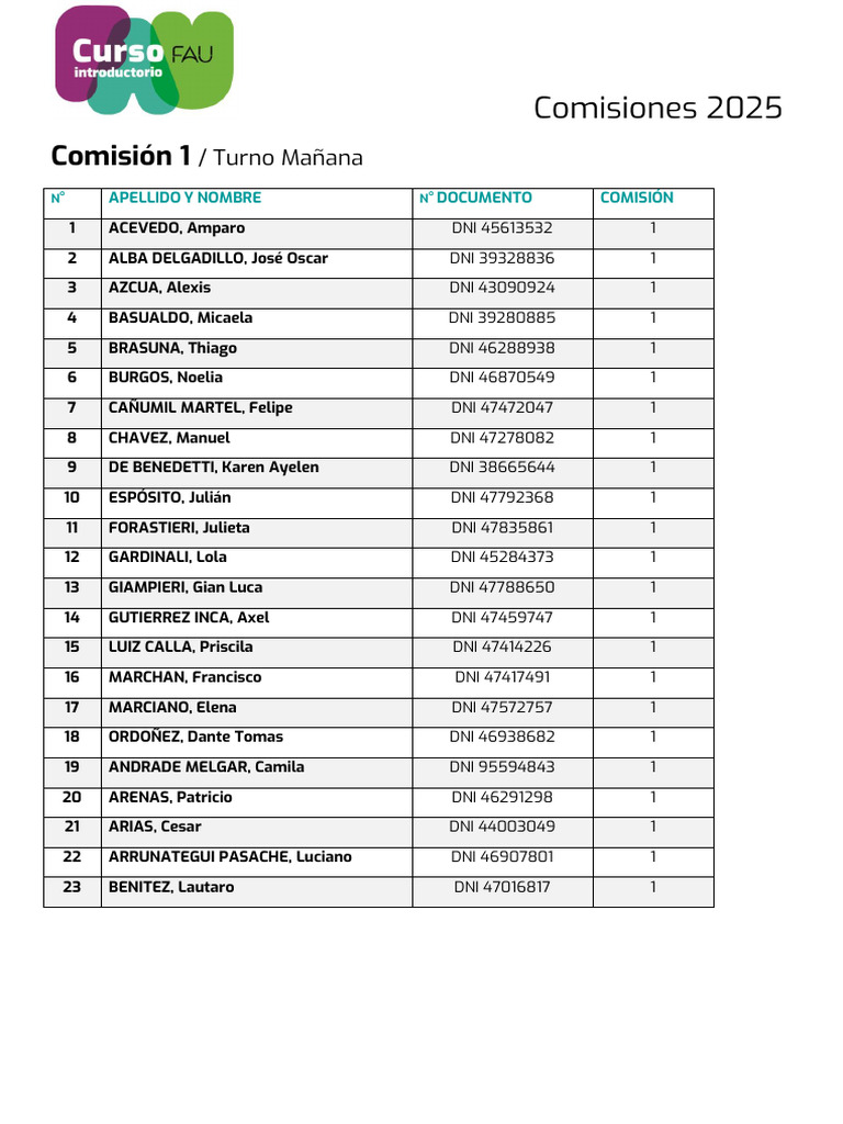 Listado Comisiones 2025 TM | PDF