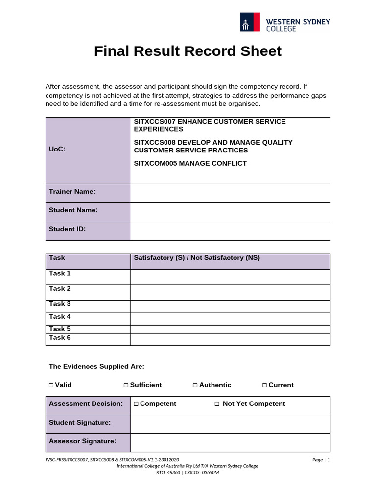 Final Result Record Sheet | PDF