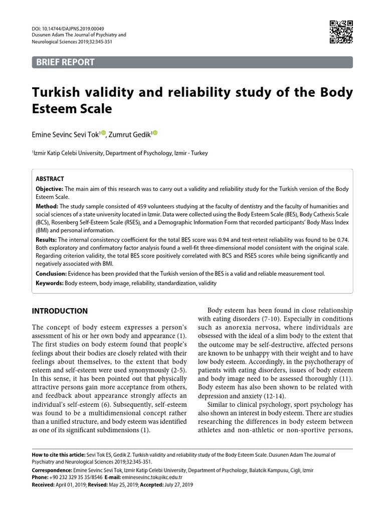 Turkish Validity and Reliability Study of The Body Esteem Scale | PDF | Self Esteem | Validity ...