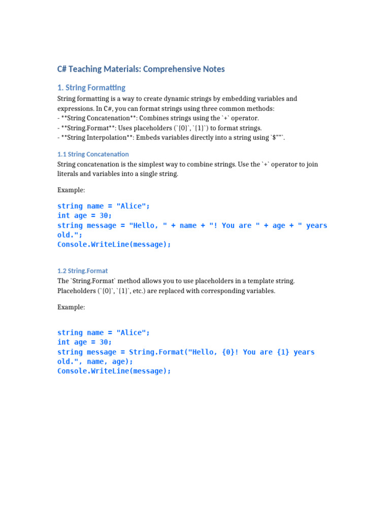 CSharp_Teaching_Notes | PDF | C Sharp (Programming Language ... CSharp_Teaching_Notes | PDF | C Sharp (Programming Language ...