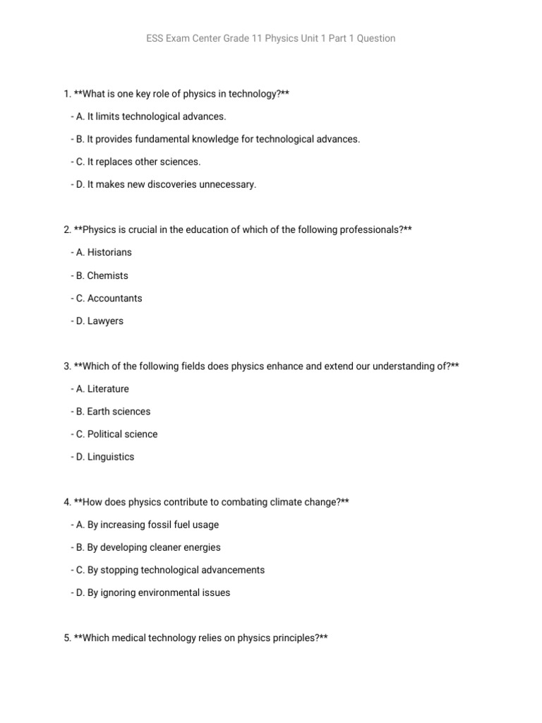 Grade 11 Physics Unit 1 Questions | PDF