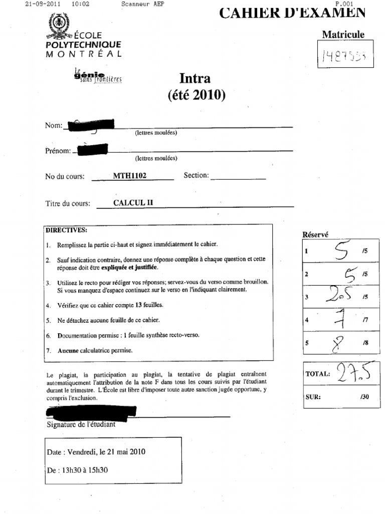 MTH1002 Intra E2010 - Question - Solution | PDF