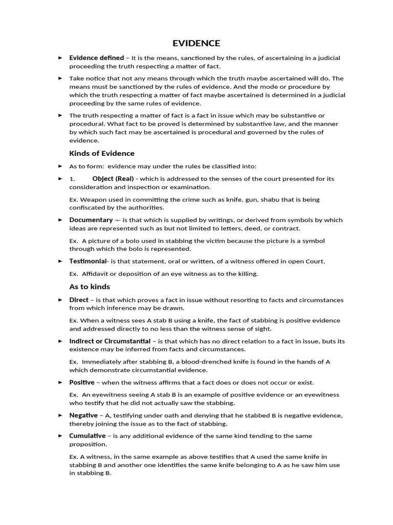 Understanding Types of Evidence in Law | PDF | Witness | Evidence (Law)