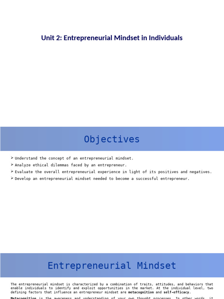 Entrepreneurial Mindset Guide | PDF | Entrepreneurship | Mindset