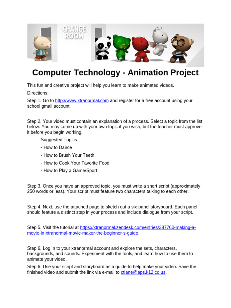 Xtranormal Animation Project Guide | PDF