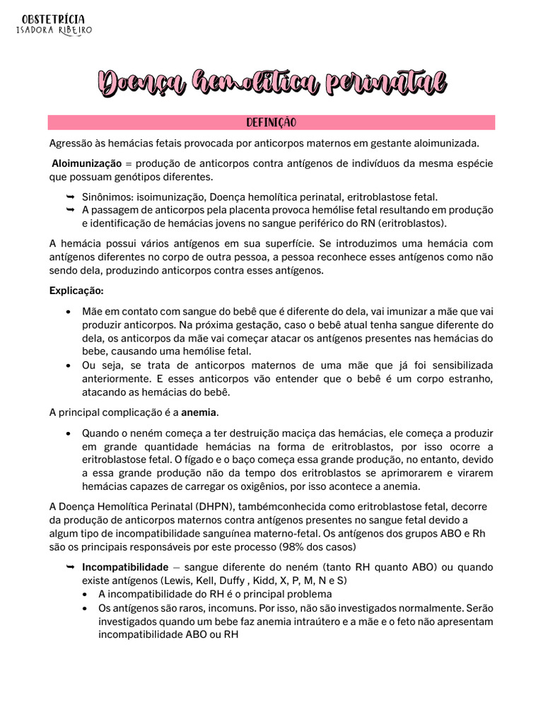Doença Hemolítica Perinatal: Causas e Efeitos | PDF | Anticorpo | Gravidez