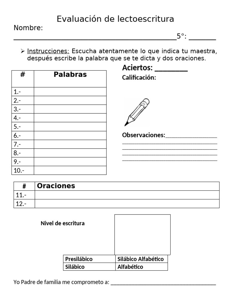 Evaluación de Lectoescritura 5° | PDF