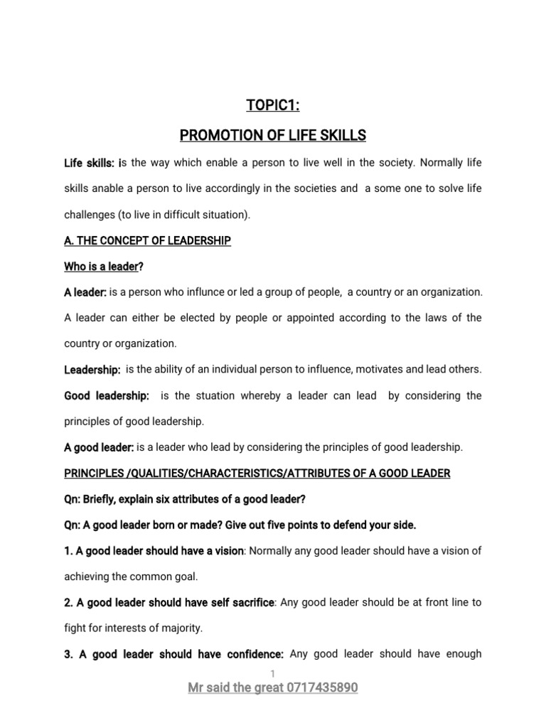 Leadership and Life Skills Development | PDF | Leadership | Self Esteem