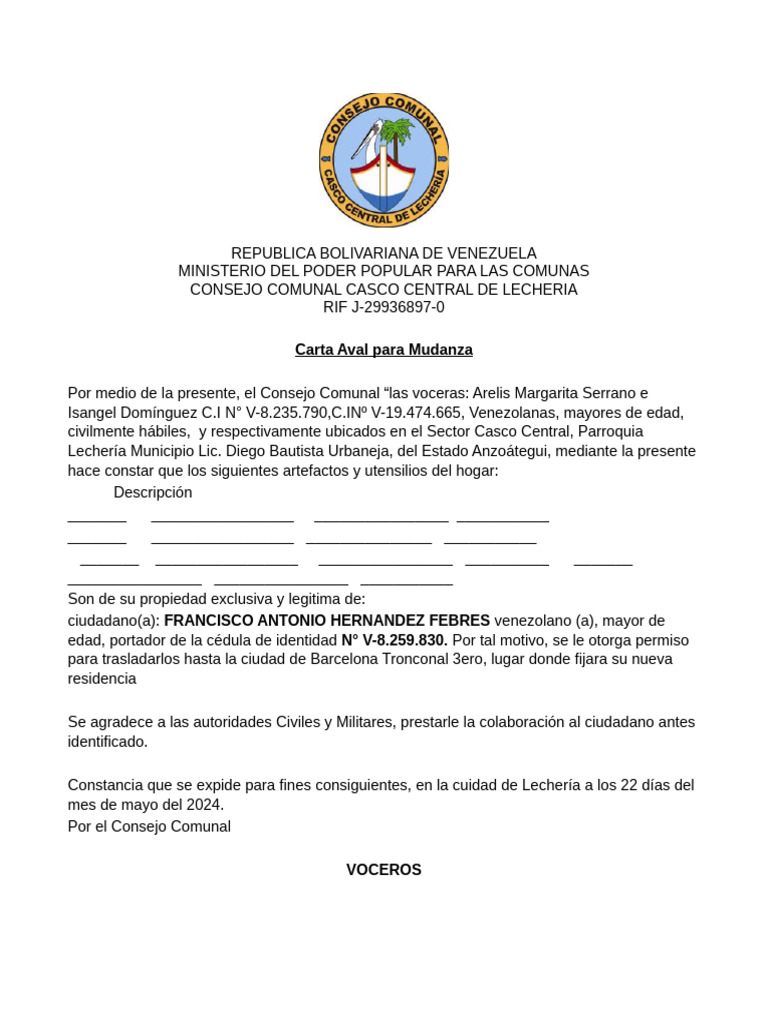 Permiso de Mudanza | PDF