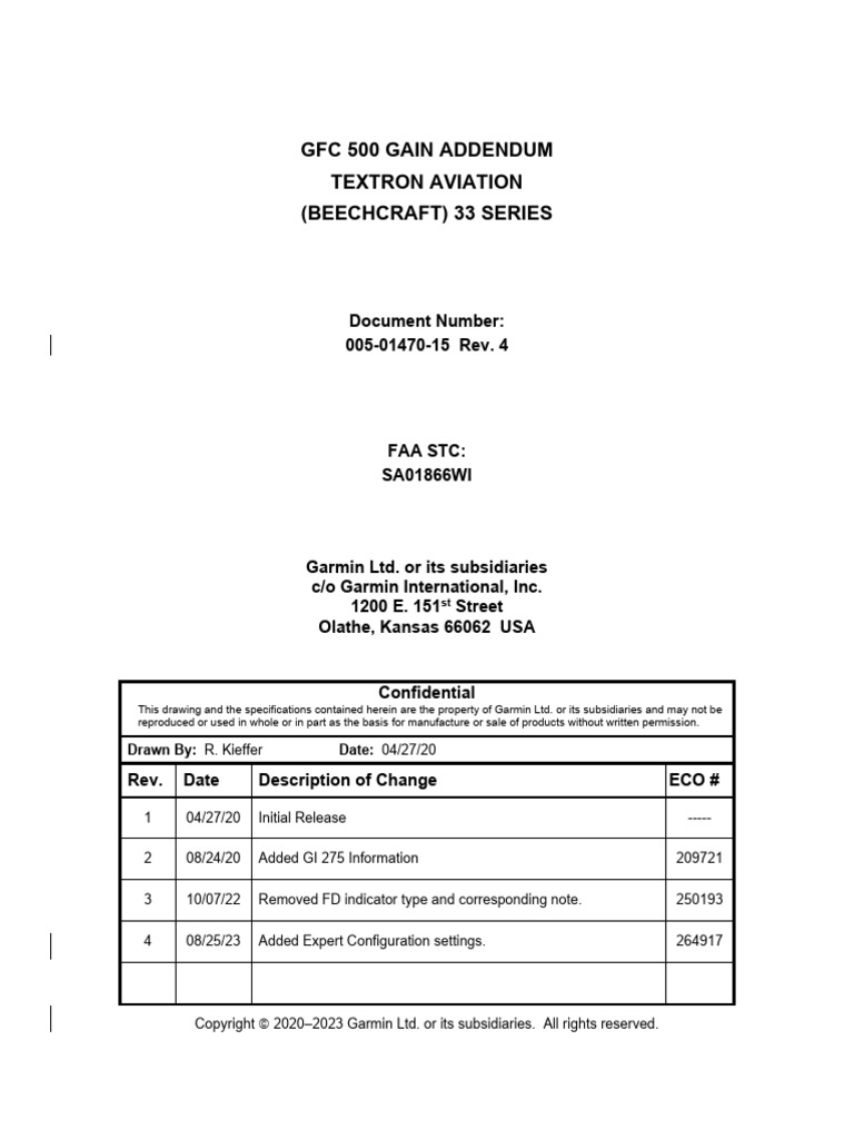 Gain Addendum, GFC 500 Textron AV Beechcraft 33 Series | PDF | Aviation | Aerospace