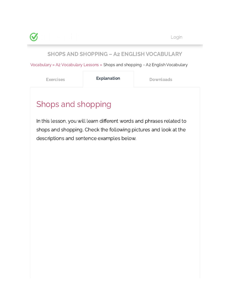 Shops and shopping – A2 English Vocabulary - Test-English | PDF ...