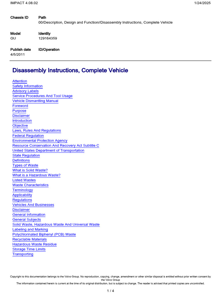 Volvo Vehicle Disassembly Guide | PDF | Waste | Hazardous Waste