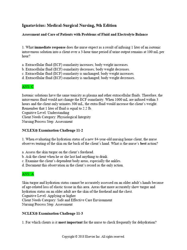 Assessment and Care of Patients With Problems of Fluid and Electrolyte ...