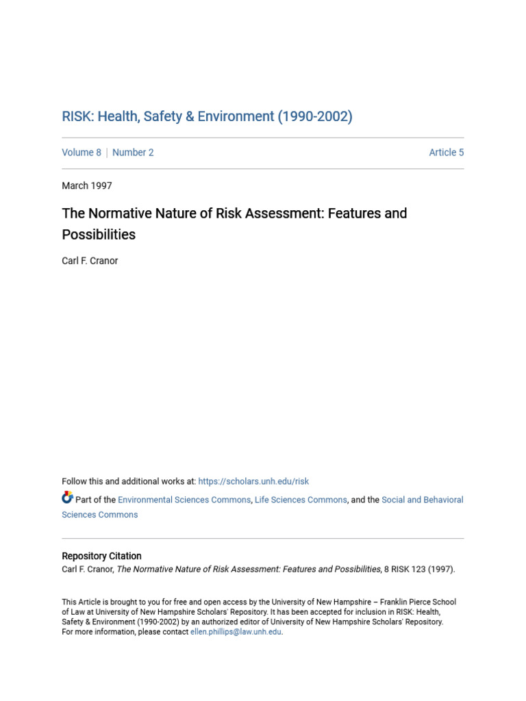 The Normative Nature of Risk Assessment Features and Possibiliti | PDF ...