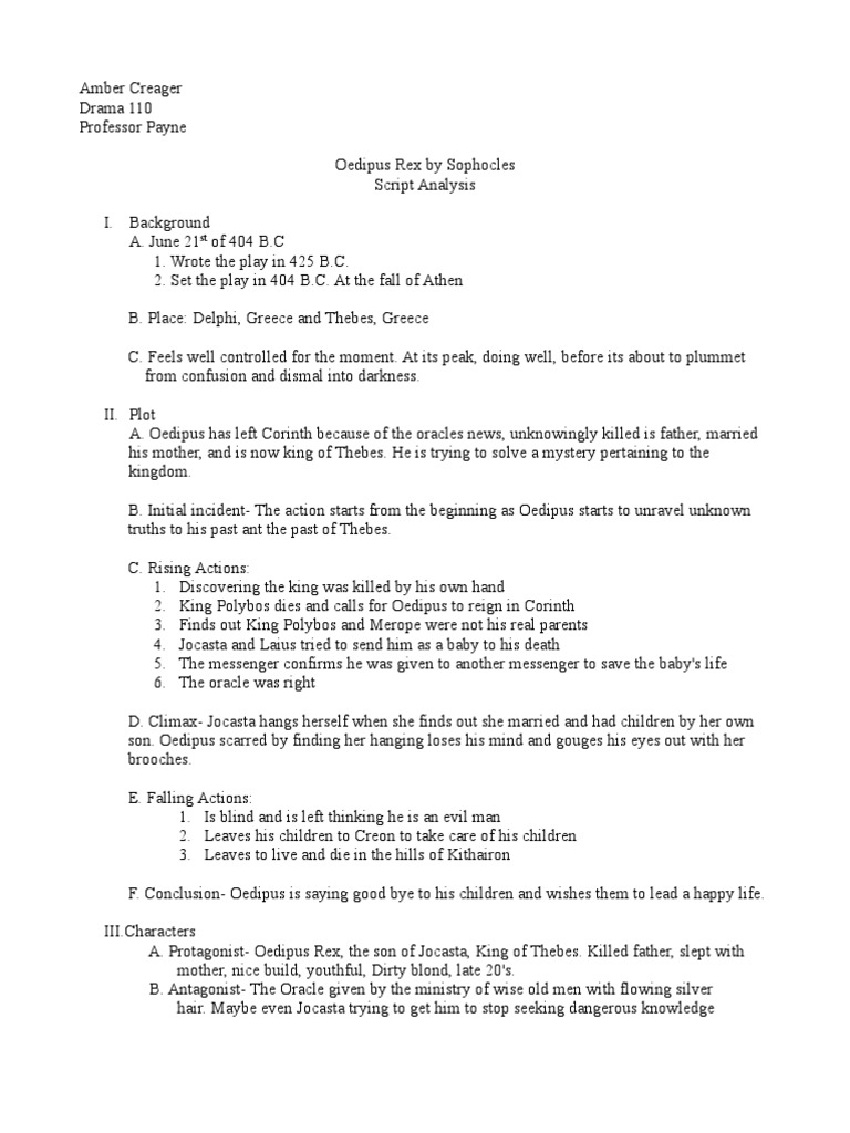 Drama 110: Oedipus Rex Analysis | PDF | Oedipus | Theban Mythology