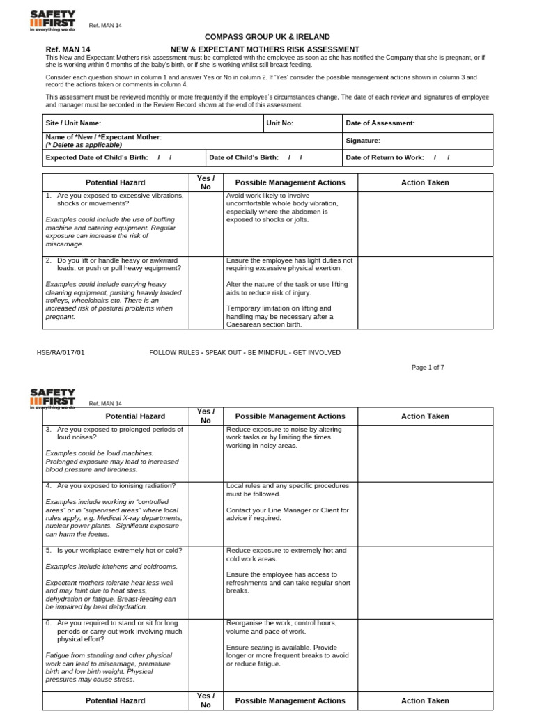 New & Expectant Mothers Risk Assessment | PDF | Risk | Pregnancy