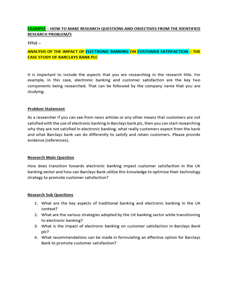 EXAMPLE of Formulating Research Questions and Objectives | PDF | Customer Satisfaction | Banks