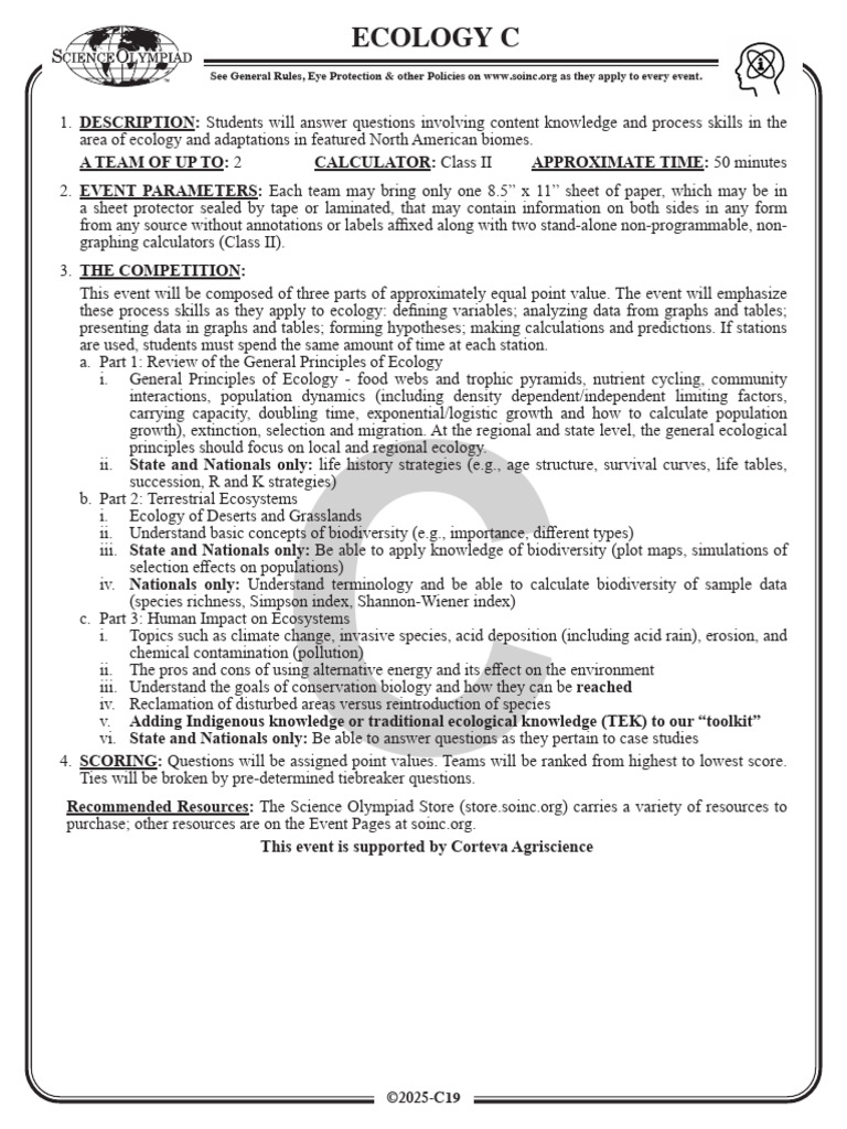 Science Olympiad Div C Ecology Rules 2025 | PDF | Ecology | Food Web