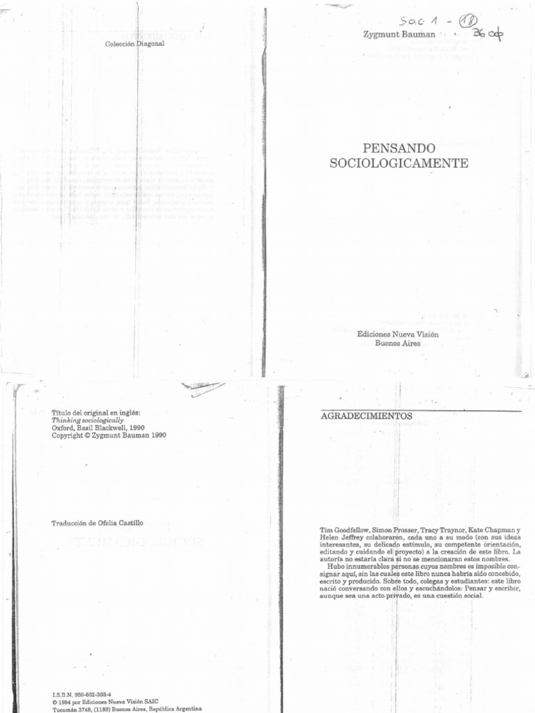 1 Bauman Zygmunt 1994 Pensando Sociologicamente | PDF