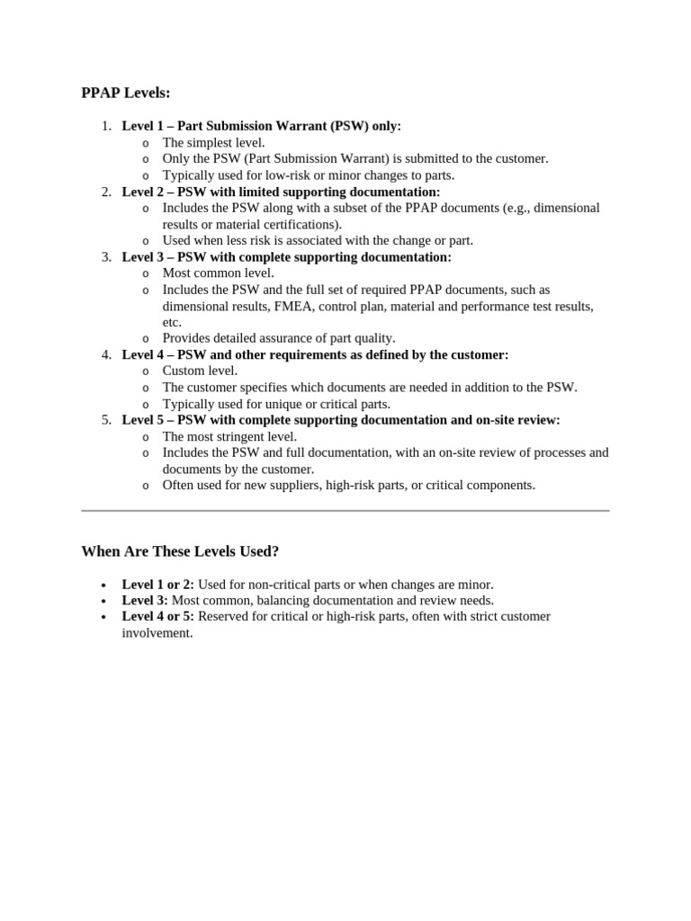 PPAP Levels | PDF