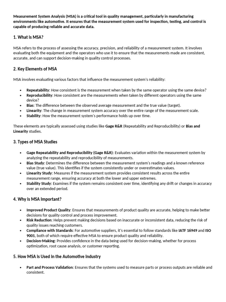 Measurement System Analysis (MSA) | PDF | Accuracy And Precision | Evaluation