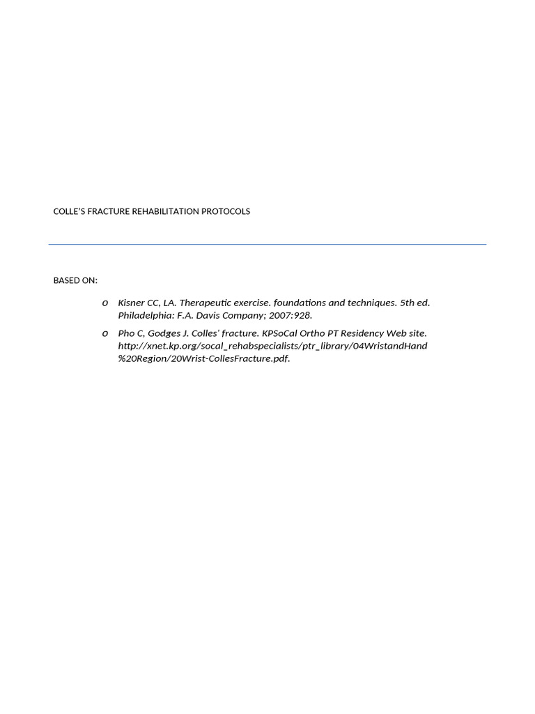 Colles Fracture Rehab Protocol Guide | PDF | Anatomical Terms Of Motion ...