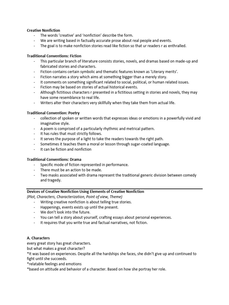 Creative Nonfiction Notes | PDF | Creative Nonfiction | Writing
